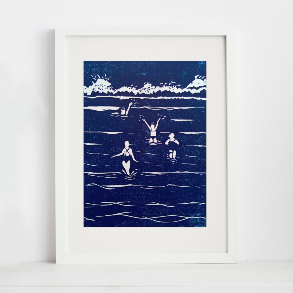 The Sea Swimmers Lino Print - Colour & Space
