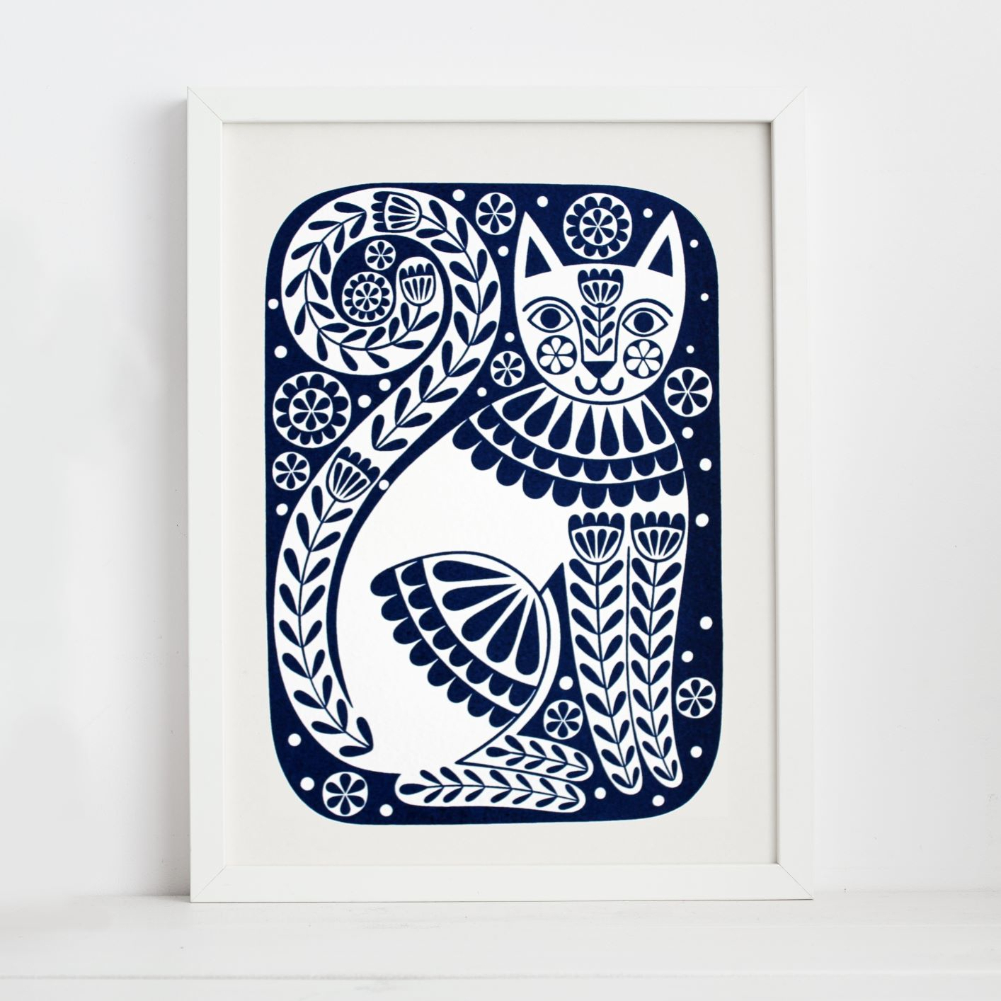 White Cat Screen Print - Colour & Space