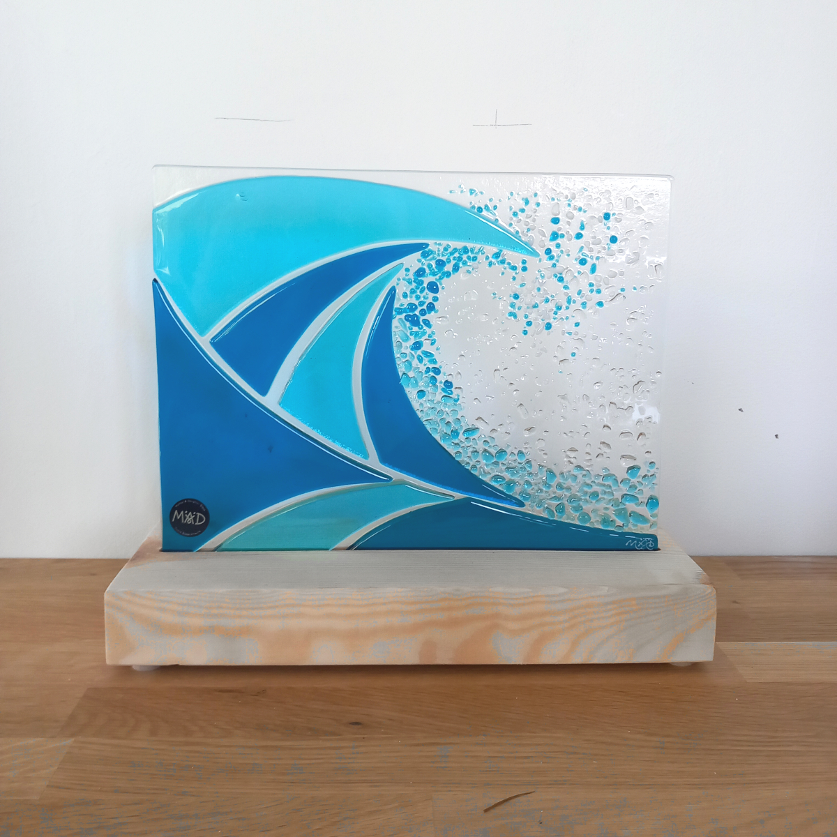 Small Bulwark Wave Fused Glass Sculpture - Colour & Space