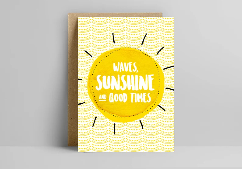 Waves Sunshine and Good Times Greeting Card - Colour & Space