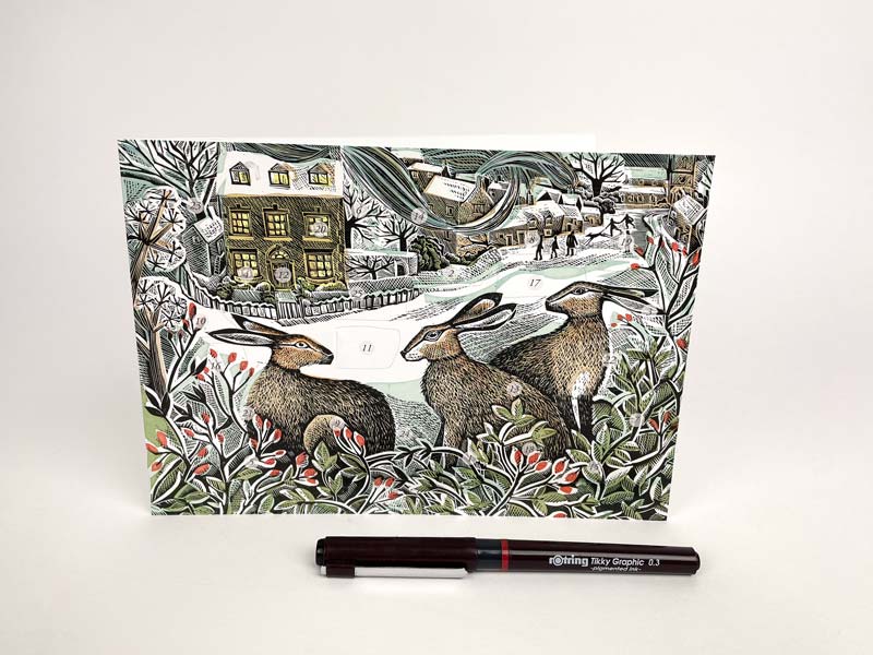 We Three Hares Advent Calendar Card by Angela Harding - Colour & Space